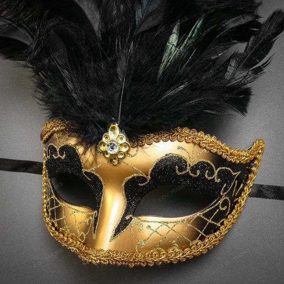 ILOVEMASKS | Accessories | Venetian Women Tall Feather Masquerade Gold ...